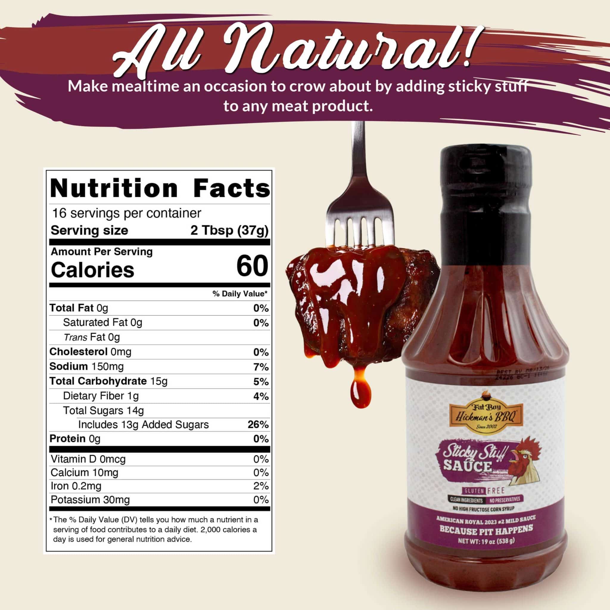Sticky Stuff Gluten Free Natural BBQ Sauce 19 oz - Fat Boy Hickman's BBQ