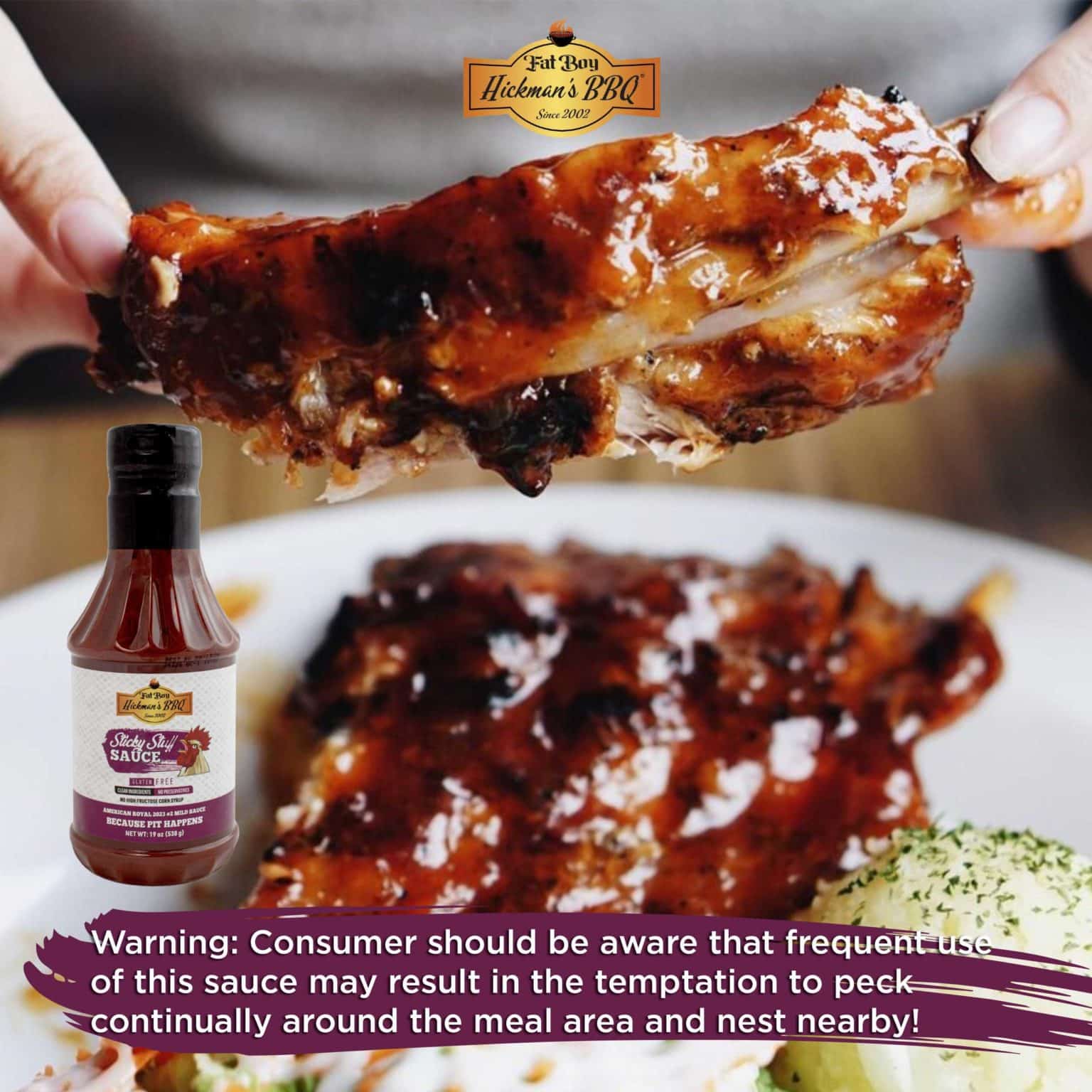 Sticky Stuff Gluten Free Natural BBQ Sauce 19 oz - Fat Boy Hickman's BBQ